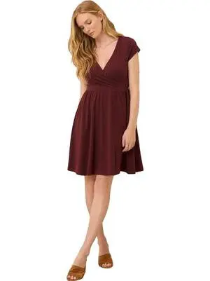 PACT Pact Organic Cotton Fit & Flare Crossover Dress Ruby Heather