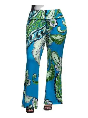 24SEVEN COMFORT APPAREL Paisley Print Foldover Waist Pants - Blue Multi