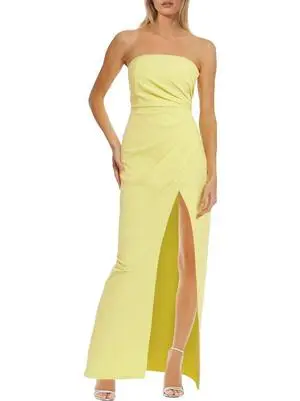Badgley Mischka Pleated Strapless Gown - Sunny Yellow