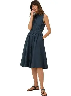 PACT Organic Cotton Lightweight Sleeveless Shirt Dress - Midnight Blue