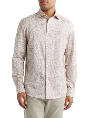 Bugatchi Ooohcotton® Devon Paisley Print Button-up Shirt - Papaya