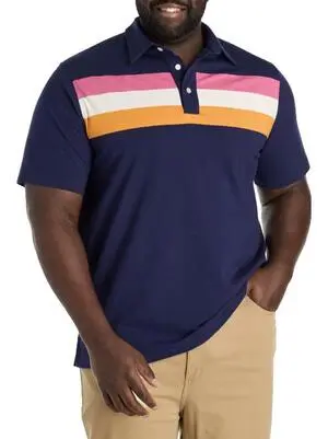 HARBOR BAY BY DXL Big & Tall Retro Striped Polo Shirt - Navy