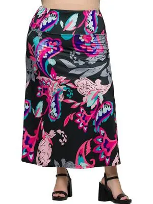 24SEVEN COMFORT APPAREL Pull-on Printed Maxi Skirt - Pink Multi