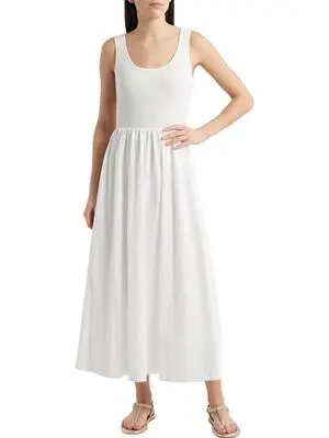 Moon River Sleeveless Mixed Media Maxi Dress - Ivory