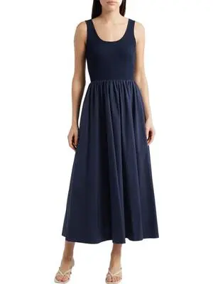 Moon River Sleeveless Mixed Media Maxi Dress - Navy