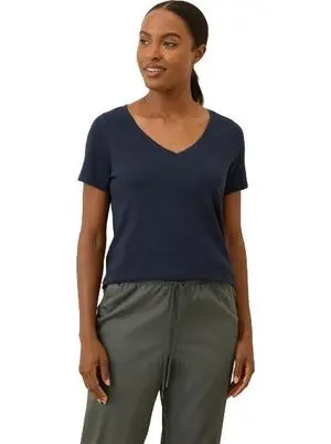 PACT Organic Cotton Featherweight Slub V-neck Tee - Midnight Blue