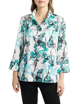 Ming Wang Abstract Print Button-up Shirt - Emerald Awe Multi