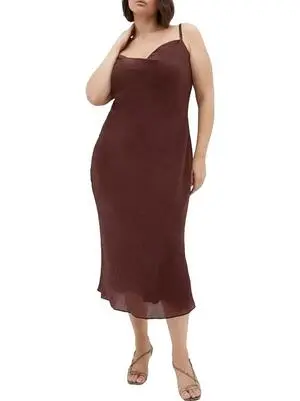 City Chic Kyra Crinkle Sateen Slipdress - Chocolate