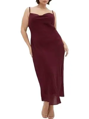 City Chic Kyra Crinkle Sateen Slipdress - Dark Cherry