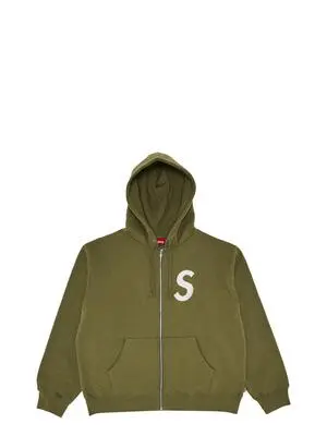 Supreme Logo Zip Up Hooded Sweatshirt - Light Olive | Editorialist