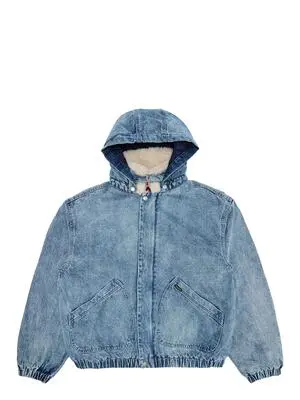 Supreme Faux Shearling Lined Denim Bomber Jacket - Blue