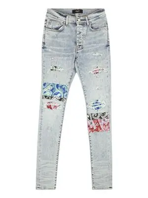 Amiri Pajama Art Patch Skinny Jeans - Blue