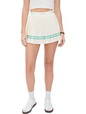 SPORTY & RICH Serif Logo Pleated Skirt - Coconut/caribbean