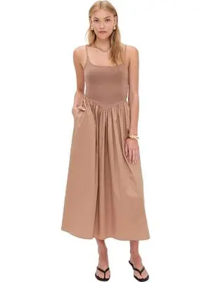 LE BOP Alix Mixed Fabric Tank Dress - Latte