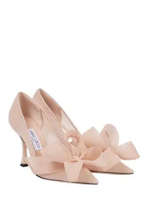 JIMMY CHOO Staz 90 Leather And Tulle Pumps - Beige