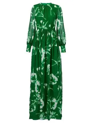 Erdem Floral Silk Voile Gown - Green