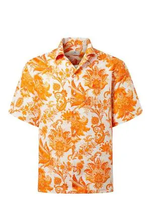Etro Paisley Linen Bowling Shirt - Orange