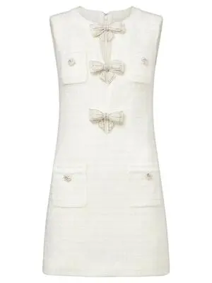 SELF-PORTRAIT Bow-detail Bouclé Minidress - White