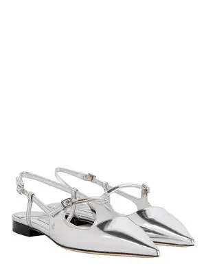JIMMY CHOO Didi Metallic Leather Slingback Flats - Silver