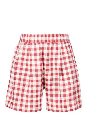 Asceno Gingham Linen Shorts - Red