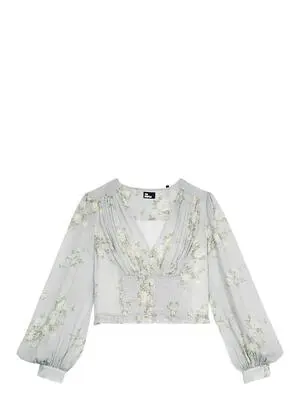 The Kooples Floral-print Woven Top - Blue