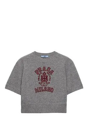 Prada Logo-intarsia Cropped Wool And Cashmere Jumper - Grey