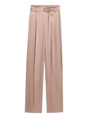 Lapointe Pleated Straight-leg Satin Pants With Belt - Oat