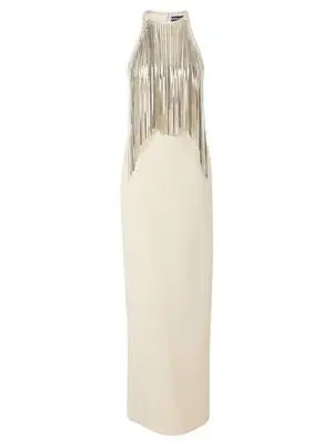 David Koma Chain-trimmed Crepe Gown - Beige