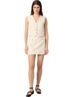 Maje Lace V-neck Jacket - Ecru