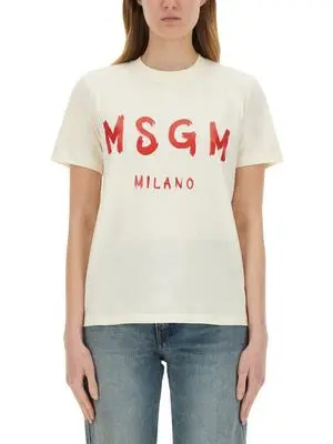 MSGM T-Shirt With Logo Beige