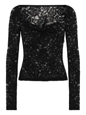 Dolce & Gabbana Floral Lace Top With Sweetheart Neckline - Black