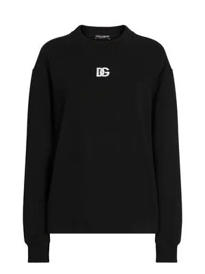 Dolce & Gabbana Cotton Jersey Sweatshirt With Dg Embroidery - Black