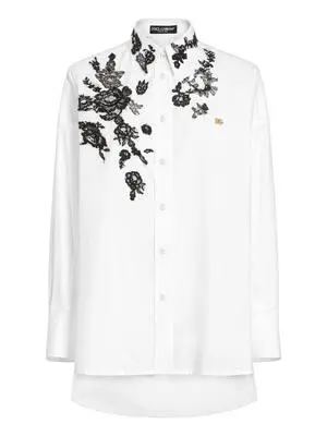 Dolce & Gabbana Oversize Cotton Poplin Shirt With Lace Appliqués - White