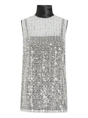 Dolce & Gabbana Tulle Turtleneck Top With Sequin Embellishment - Silver