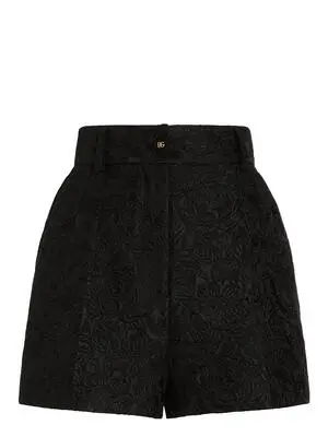 Dolce & Gabbana Quilted Floral Jacquard Shorts With Logo - Black