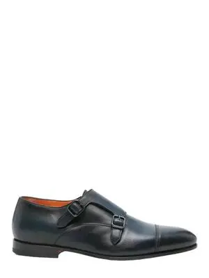 Santoni Leather Monk Strap Shoes - Blue