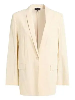 Theory Single-breasted Blazer In Linen Blend - Yellow