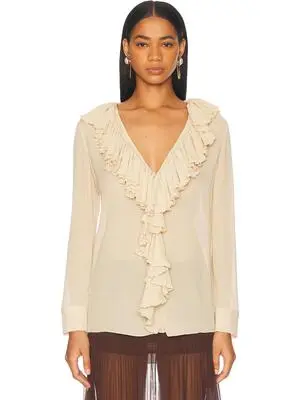 Saint Laurent Long Sleeve Ruffle Blouse - Beige Vintage