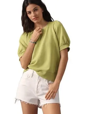 Maeve Maeve Puff-Sleeve Sweatshirt T-Shirt Chartreuse