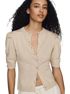 Anthropologie Cotton Cashmere Puff-sleeve Cardigan - Sable