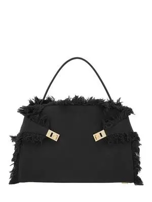FERRAGAMO Fringed Hug Soft Shoulder Bag L - Black