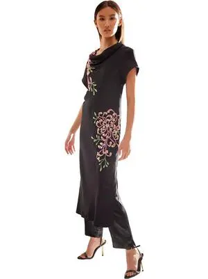 Natori Couture Silk Crepe Embellished Column Dress - Black