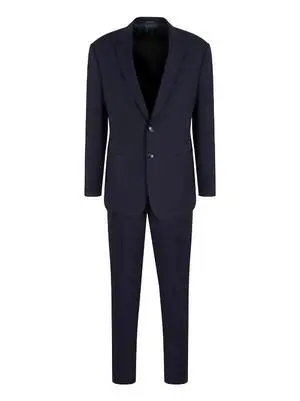 Giorgio Armani Single-Breasted Soft Line Suit In Virgin Wool Navy