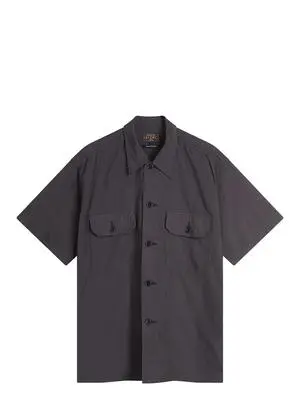 BEAMS Textured Ripstop Short Sleeve Shirt - Navy