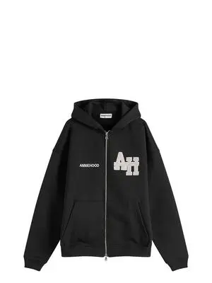 ANNIE HOOD College Zip Hoodie - Black