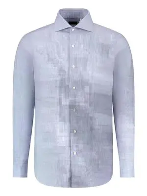 FINAMORE 1925 Katoen Check-patterned Button-up Shirt - Blue