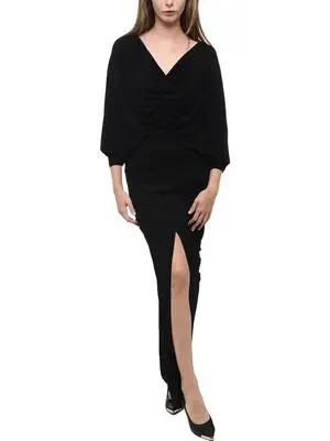 SAINT LAURENT Saint Laurent V-Neck Draped Dress