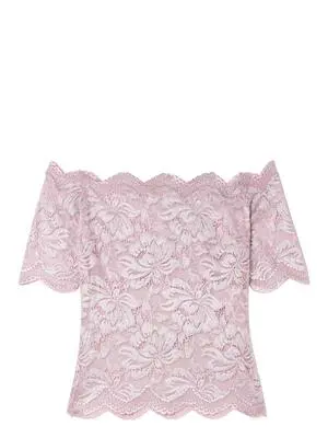 Rabanne Off-the-shoulder Metallic Stretch-lace Top - Pink