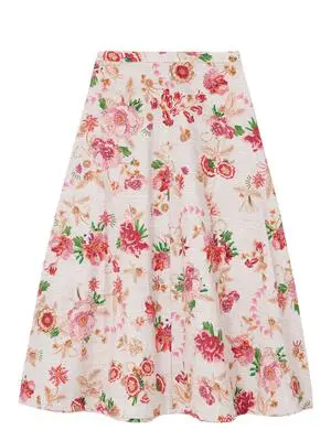 MARY KATRANTZOU Etta Floral-print Cotton-poplin Midi Skirt - Pink