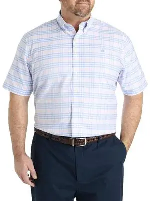 B+T ESSENTIALS FIT BY DXL Big & Tall Non-iron Multi Gingham Sport Shirt - Hydrangea Bold Check